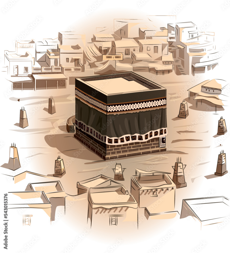 Mecca in ancient times. Vector design. Stock Vector | Adobe Stock