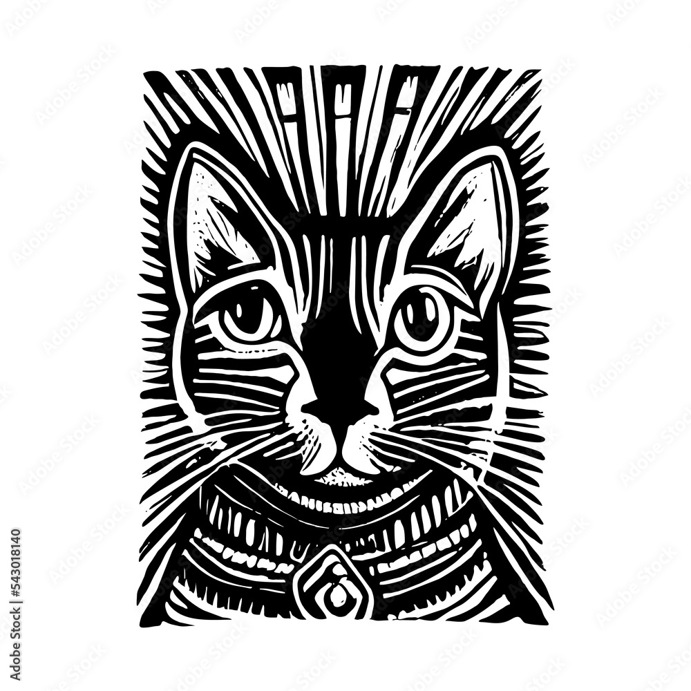 Cute cat colorful cute screen printing effect riso print effect vector ...