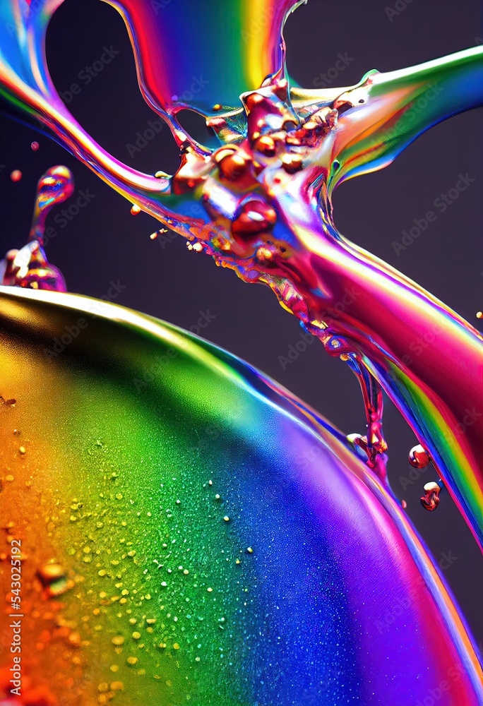 3D rendered computer generated image of a liquid metal rainbow. Bright ...