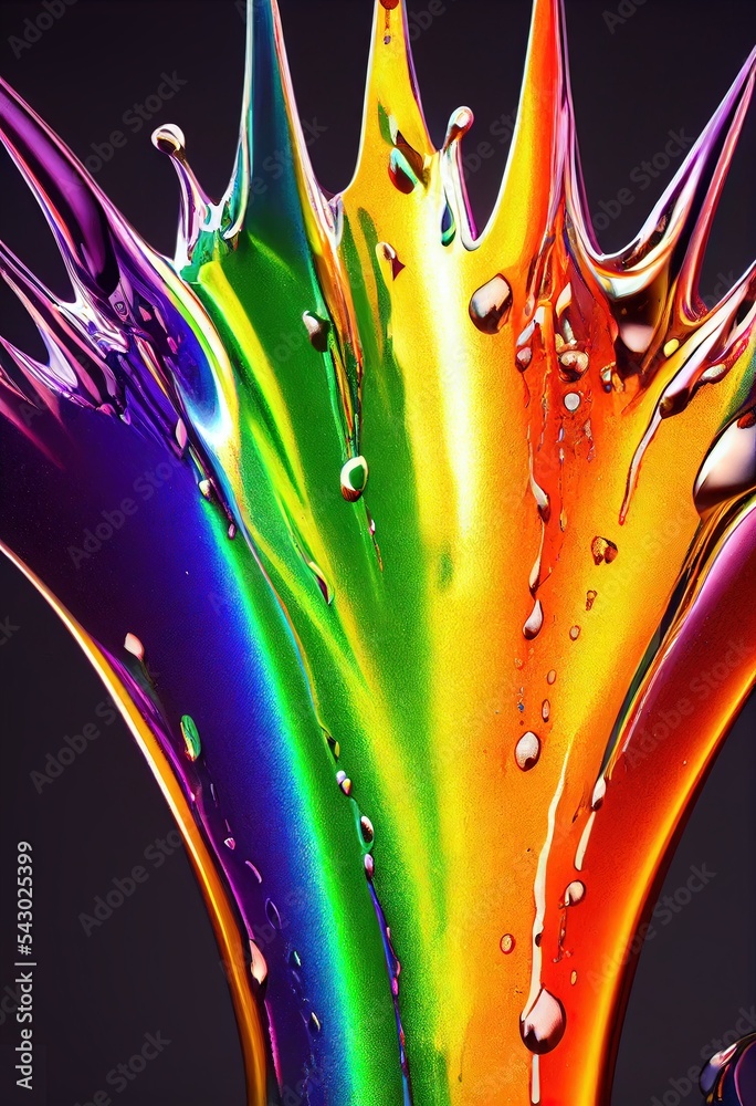 3D rendered computer generated image of a liquid metal rainbow. Bright ...