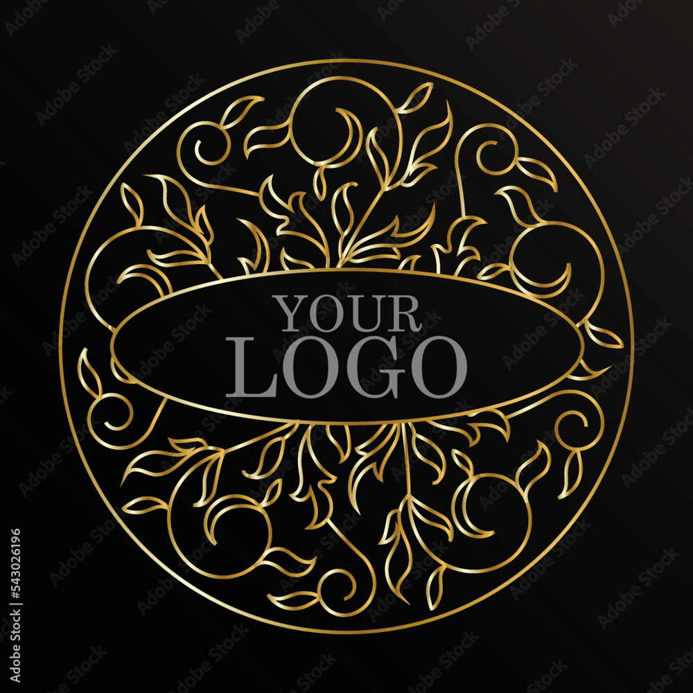 Round calligraphic royal gold emblem set. Vector floral symbol for ...