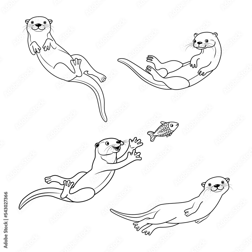 Vector hand drawn outline sketch cute otter isolated on white ...