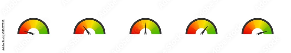 Speedometer rating gradient set icons. Arrow point scale speed symbol ...
