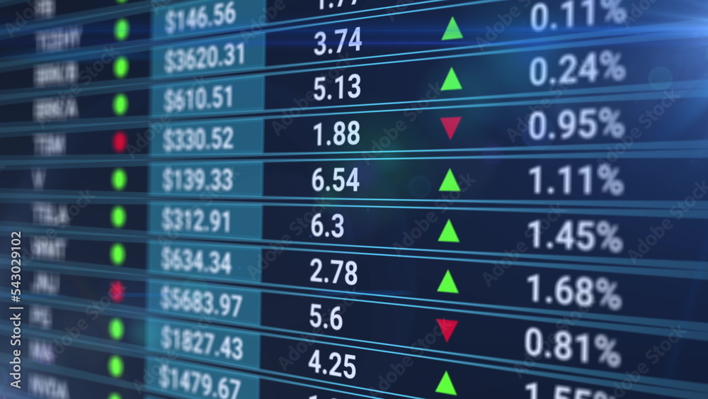 Digital chart of stock market data rolling and processing over a grid ...