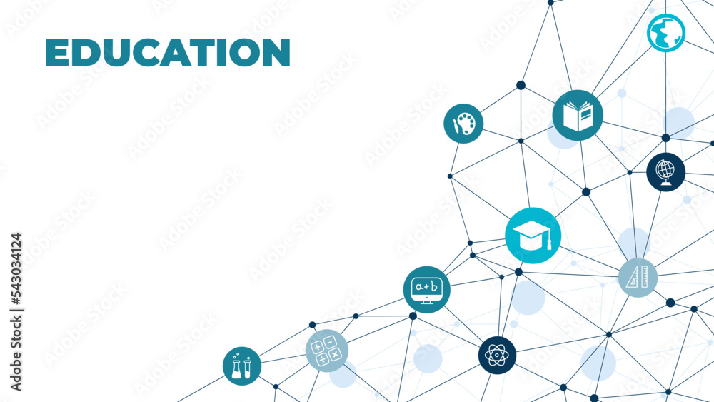 education icon concept: school, college, studying interconnected ...
