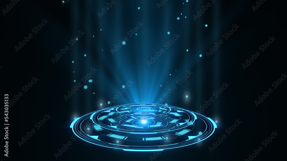 Rounded blue hologram HUD design. Digital technology concept. Radial ...