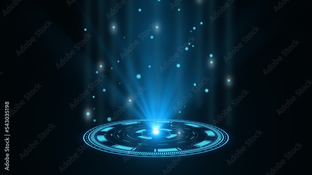 Rounded blue hologram HUD design. Digital technology concept. Radial ...