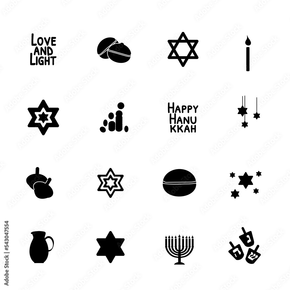 Set of hanukkah icons vector illustration. Traditional symbols Menorah ...