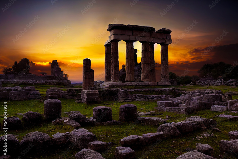 Ancient greek ruins, roman style pillars, remnants of old architecture ...
