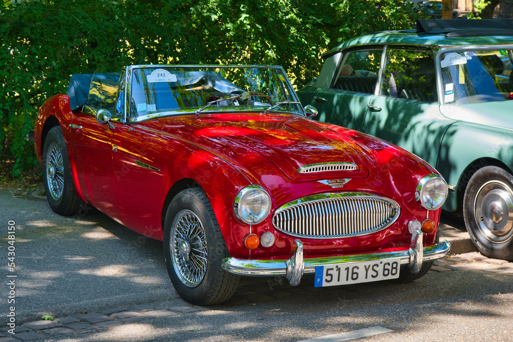 BADEN BADEN, GERMANY - JULY 2022: red AUSTIN HEALEY 3000 MK III 3 MK3 ...