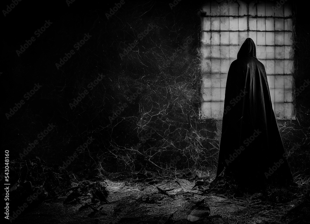 Scary background with dark priest residing over black magick ritual ...