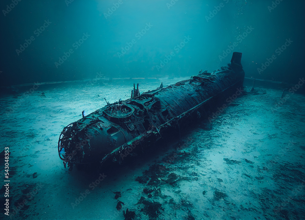 Underwater illustration of submarine wreck under the sea Stock ...