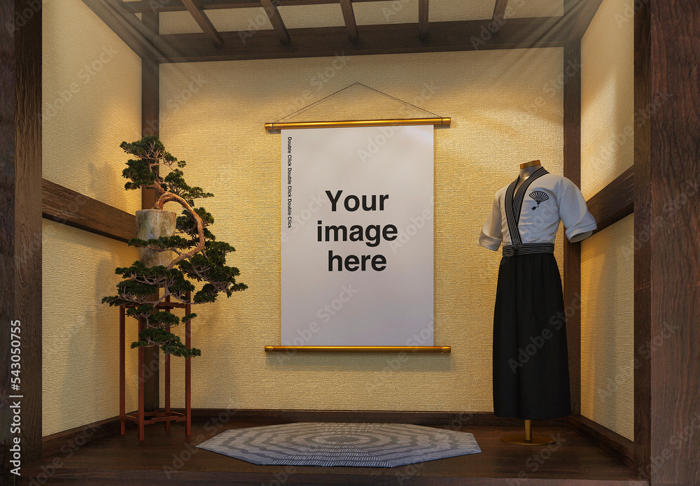 Japanese Indoor Temple Poster Mockup Stock Template | Adobe Stock