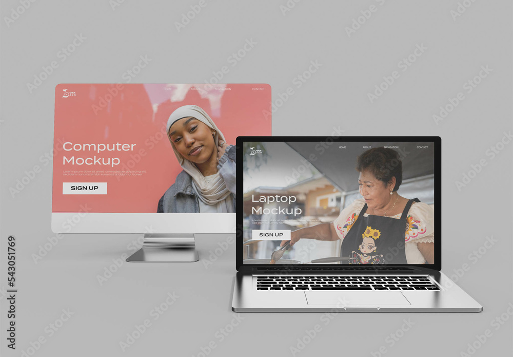 Two Computers Mockup Stock Template | Adobe Stock