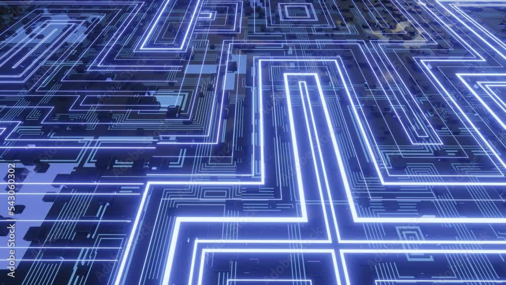 Hi tech pattern on plane surface, neon glow, complex elements and ...