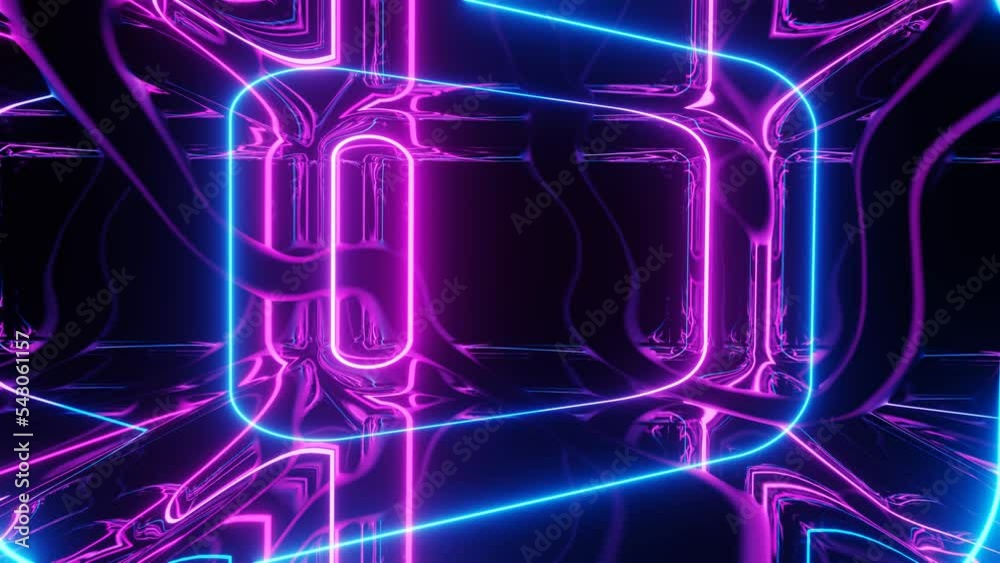 Vj loop neon room. Mirror room with neon light. Abstract festive bg ...