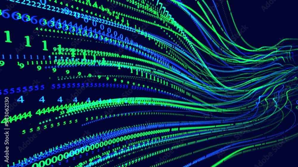 digital waves. Vj loop hologram abstract bg. Symbols form lines, grid. Information concept. Sci ...