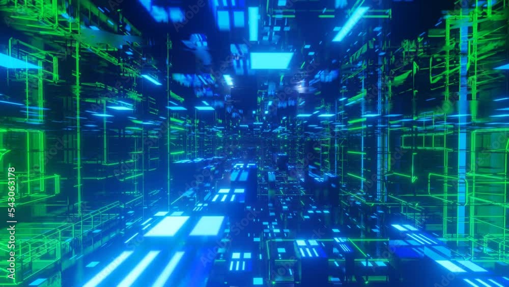 Hi-tech neon sci-fi tunel. Trendy neon glow lines form pattern and ...