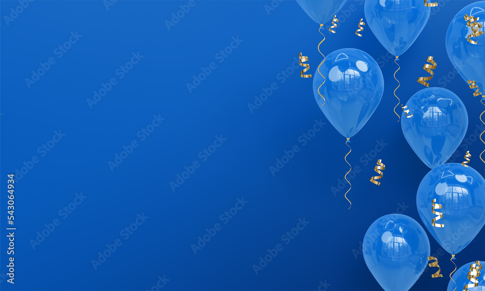 Blue Background with Realistic Blue Balloons Celebration 3D Render ...