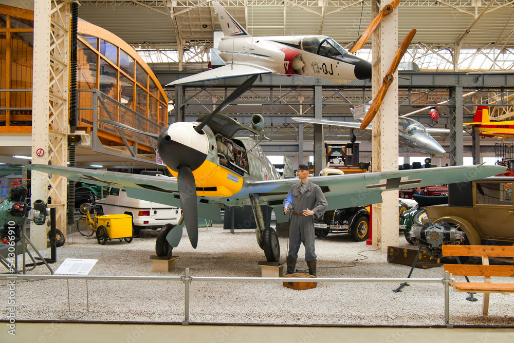 SPEYER, GERMANY - OCTOBER 2022: grey gray yellow MESSERSCHMITT BF 109 G-4 1942 in the ...