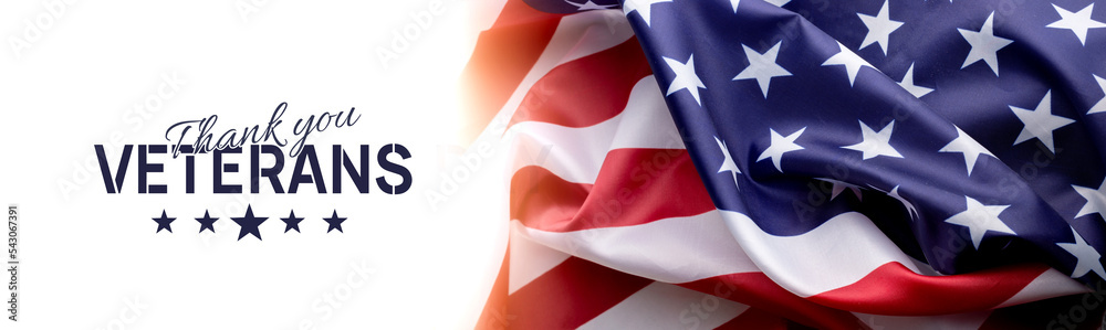 Thank you Veterans concept Banner with United States National Flag ...