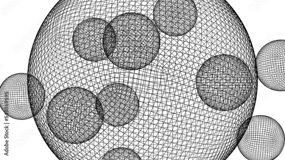 Realistic looping 3D animation of the black wireframe sphere with ...