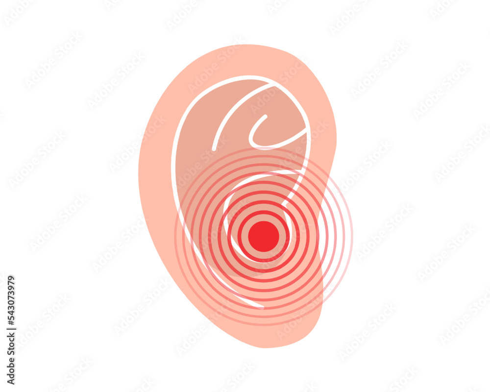 Human ear pain symbol. Ear ache icon. Vector illustration. Human body ...