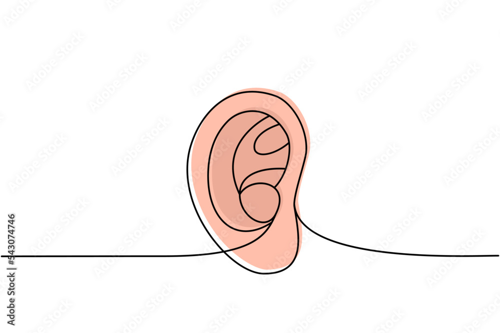 Human ear one line colored continuous drawing. Human organ continuous ...