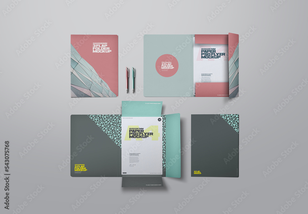 3 Flap Folder Mockup - A4 Paper Stock Template | Adobe Stock