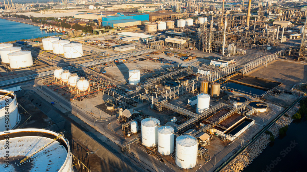 Oil refinery or petroleum refinery in the industrial factory of heavy ...