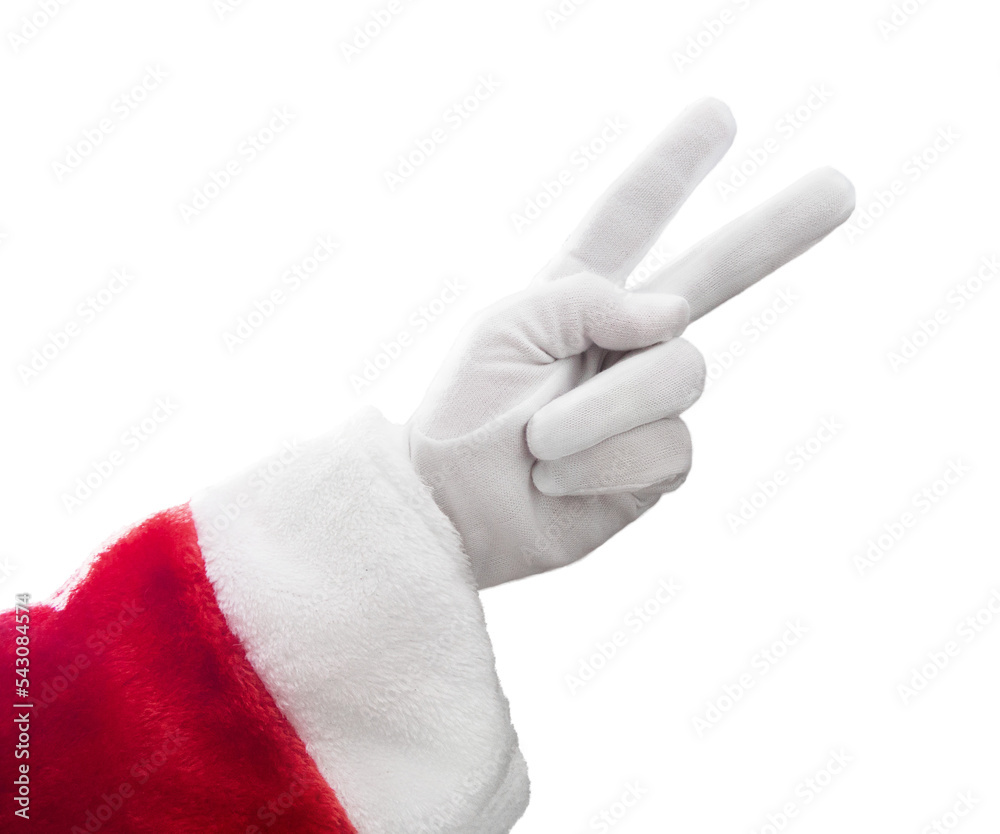santa claus hand showing 2 fingers - love and peace concept ...