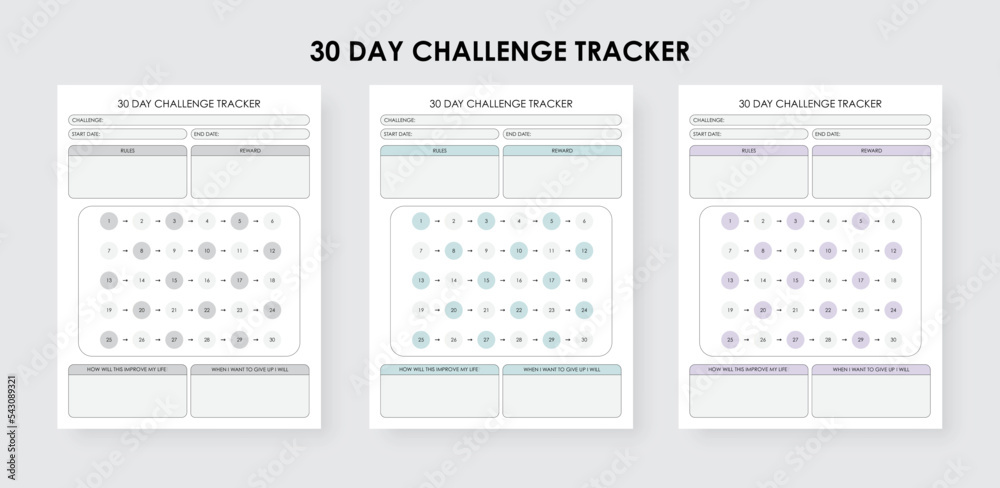 30-day challenge tracker planner, monthly habit tracker template vector ...