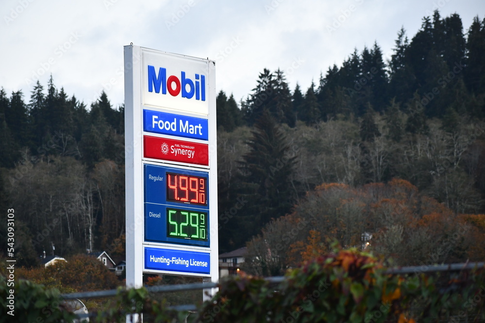 Mobil gas station sign, Astoria Oregon, 2022 Stock Photo | Adobe Stock