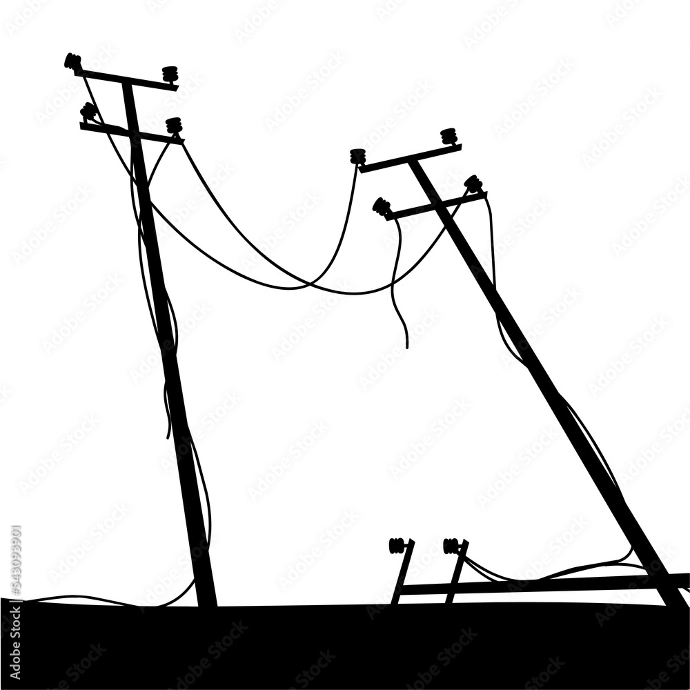 Vector illustration of a power pole collapsing due to a natural ...