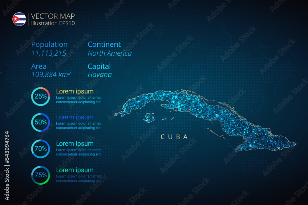 Cuba map infographics vector template with abstract geometric mesh ...