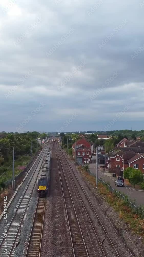 Aerial View of British Train and Railway Tracks passing through London ...