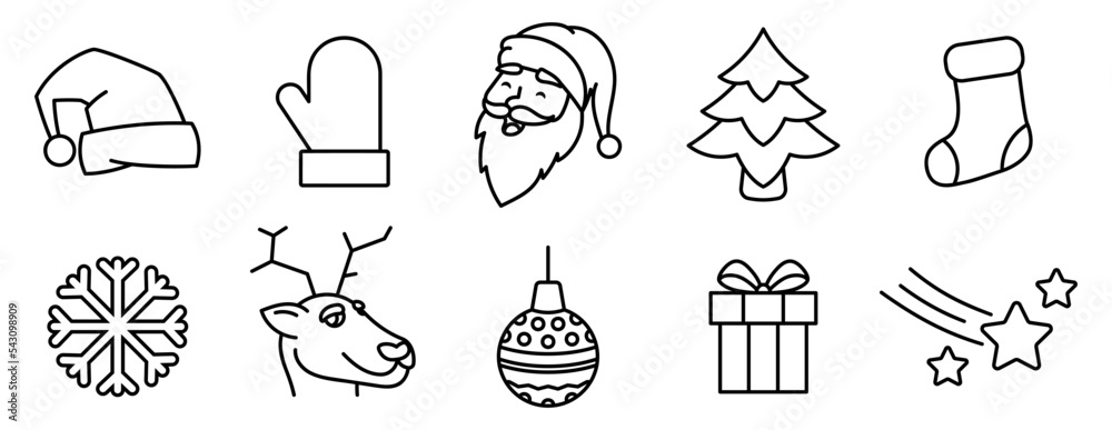 Conjunto de iconos de navidad. Feliz navidad. Santa Claus, guate, bota ...