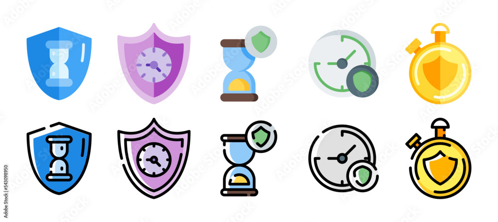 reliability icon set. shield with clock. symbol of support. vector ...