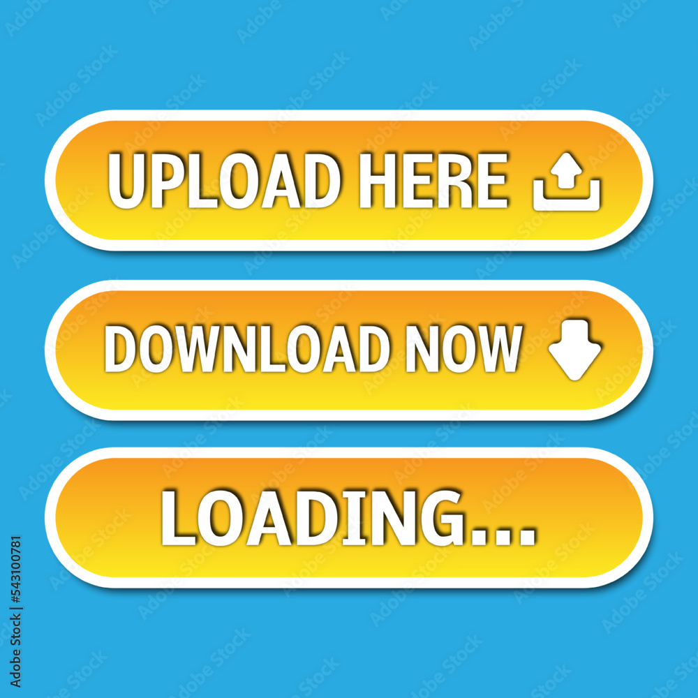 Set of orange gradient button icons for web, buttons to download now ...