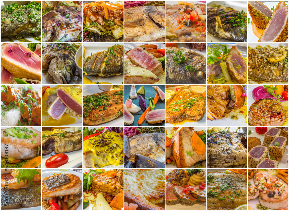 Collage de poissons cuisinés Stock Photo | Adobe Stock