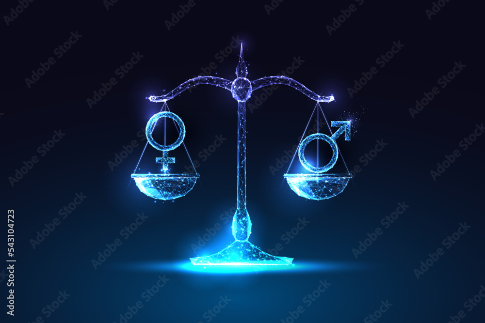 Concept of gender equality with balance scales, male and female symbols ...