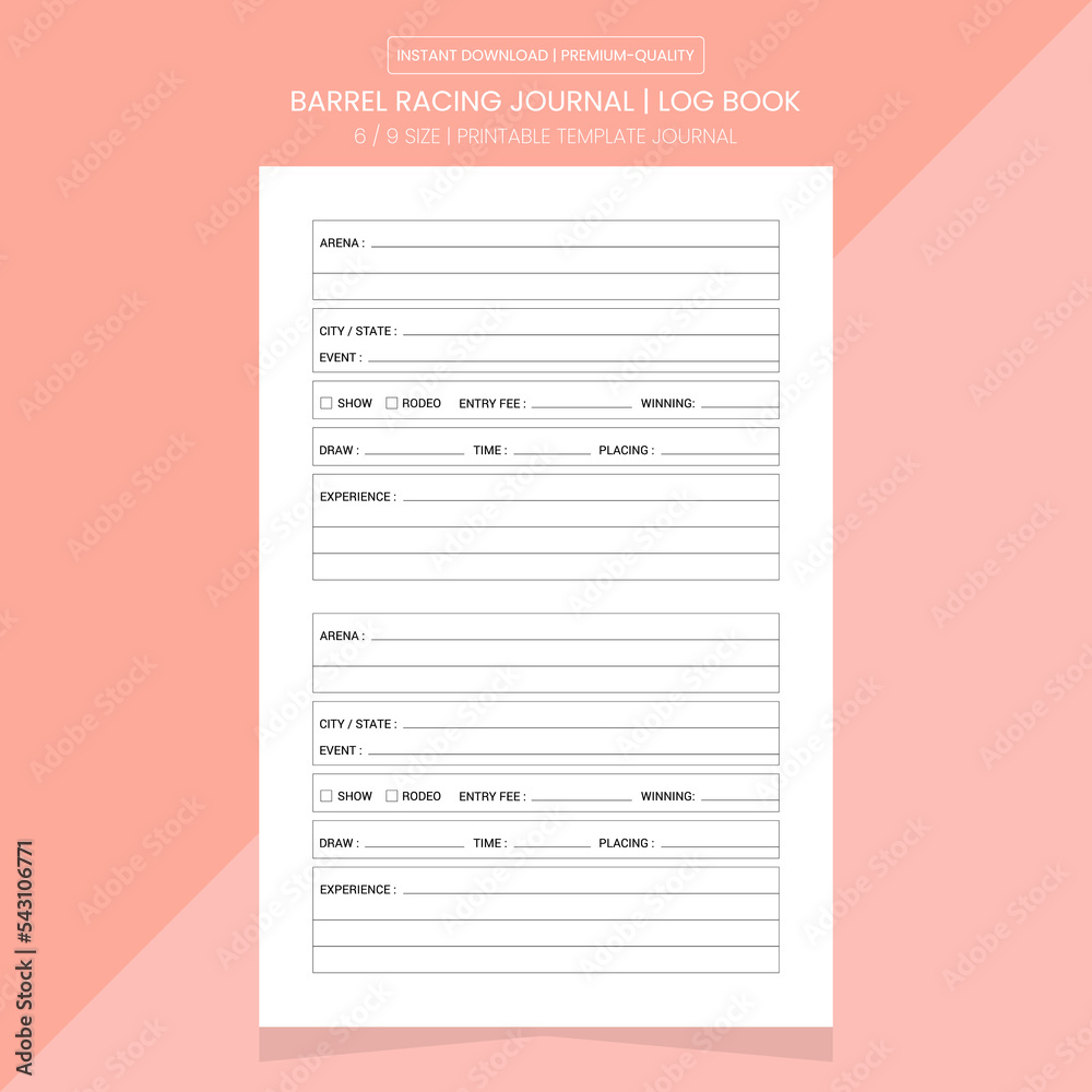 Barrel Racing Log Book | Barrel Racing Diary | Notebook Printable ...
