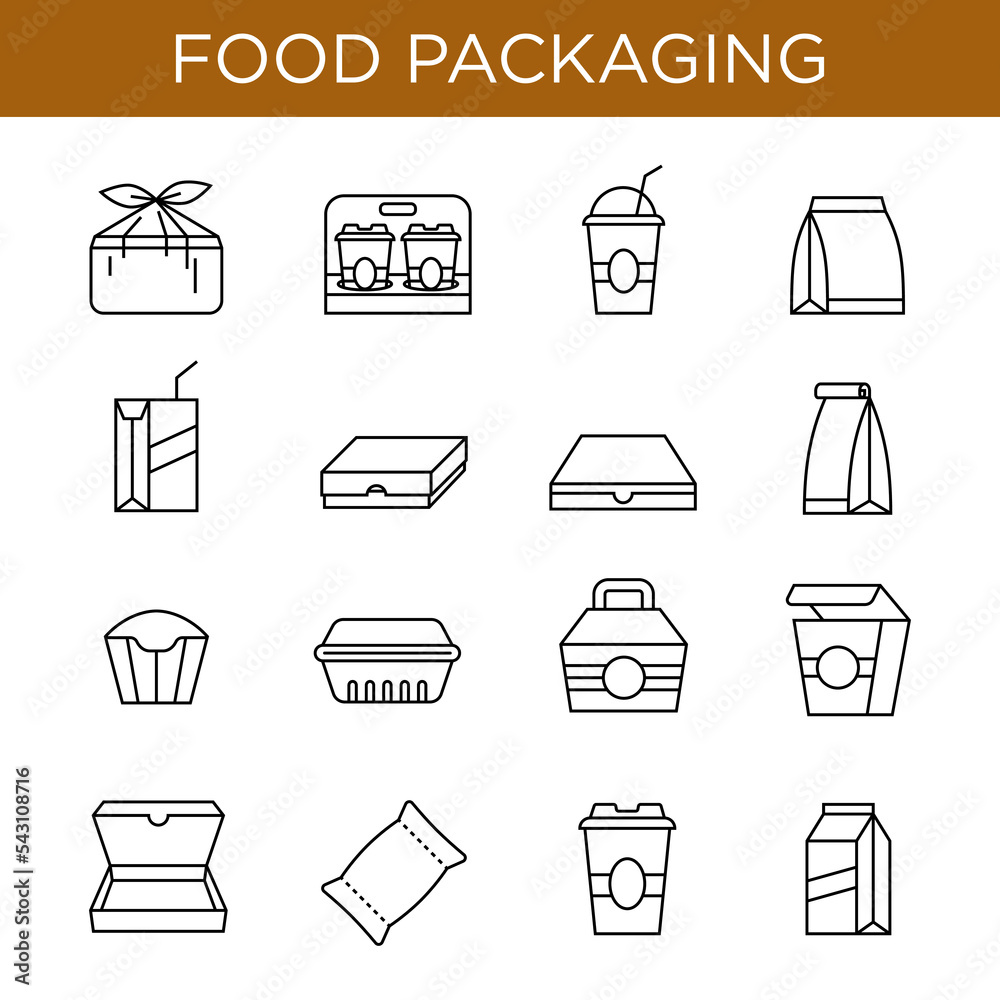 Food packaging icon set in outline style. Suitable for design element ...
