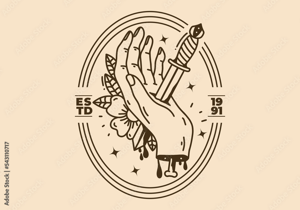 Vintage art illustration of a dagger stabbing hand Stock Vector | Adobe ...