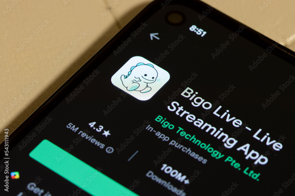 Cambridge, MA, USA - June 30, 2022: Bigo Live app is seen in the Google Play Store on a Google ...