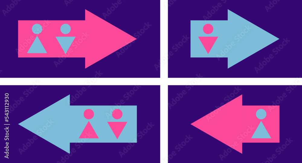 Toilet sign, male female, direction arrow, vector flat style, punchy ...