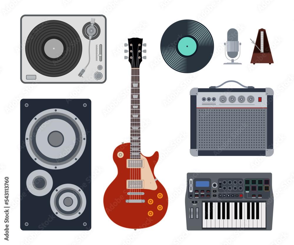 Set of vector flat musical instruments. Vector music instruments icons ...
