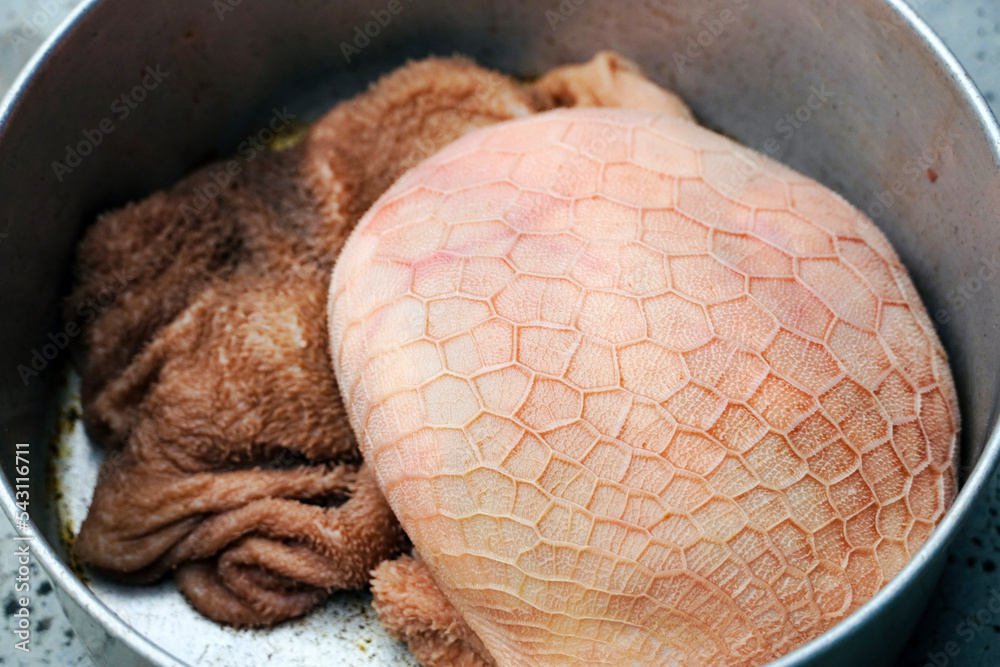 Goat mutton raw flesh meat intestine spleen cleaning for cooking food ...