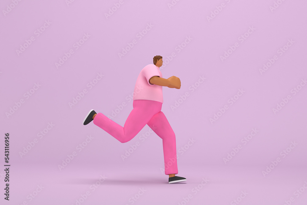 The black man with pink clothes. He is running. 3d illustrator of ...