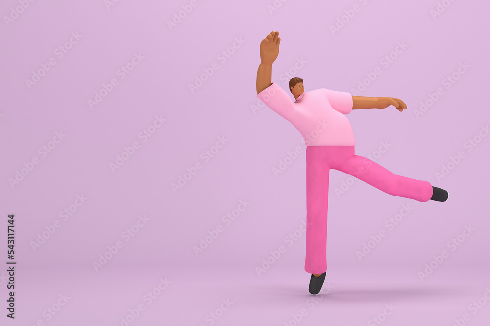 The black man with pink clothes. He is doing exercise. 3d illustrator ...